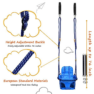 Kiriner Toddler Swing Seat for Outside 4.0 LBS Lightweight Hanging Swing Outdoor Tree Swing Seat with Seat Belt, Adjustable Ropes Swing Set Accessories Replacement Blue