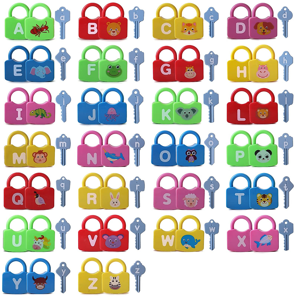 YECEN Alphabet Learning Lock Letter Combination-with 26 Locks, 26 Keys Montessori Preschool Alphabet Learning Game ABC Learning Educational Toys