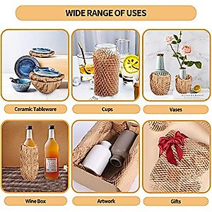 Honeycomb Packing Paper, HONSREO 15 Inches x 230 Feet Eco Friendly Recyclable Cushioning Material, Bubble Wrap for Moving Shipping Breakable Supplies with 20 Fragile Sticker Lables (Brown)