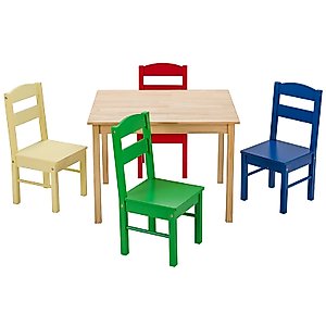 KOTEK Kids Wood Table and 4 Chair Set, Children Multi Activity Table for Learning, Playing, Drawing, Toddler Picnic Table and Chairs Set for Home, Classroom and Daycare (Assorted)
