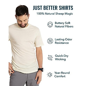 Woolly Clothing Men's Merino Wool V-Neck Tee Shirt - Everyday Weight - Wicking Breathable Anti-Odor - Deep Sea Blue - L