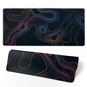 Topographic Contour Map XL Mouse Pad 31.5 x 11.8 Inch Gaming Mousepad Extended Large Mousepad with Nonslip Rubber Base Stitched Edges Laptop Desk Pad Home Office Supplies