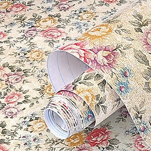 yazi Floral Contact Paper Shelf Liner self-Adhesive Decorate Drawer Contact Paper Decorative,17x78 Inches,Vintage Peony