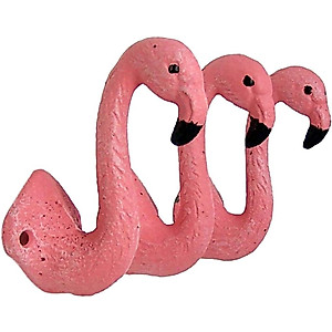 Wowser Pink Tropical Flamingo Cast Iron Wall Mount Coat Hooks, 4 Inch, Set of 3