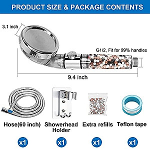 Shower Head with Handheld, DORARA Showerheads with Hose and Holder, High-Pressure Water Saving Mineral Cleansing Shower Head, RV Handheld Shower Heads, Shower Sprayer, 3 Shower Modes , Extra Refills