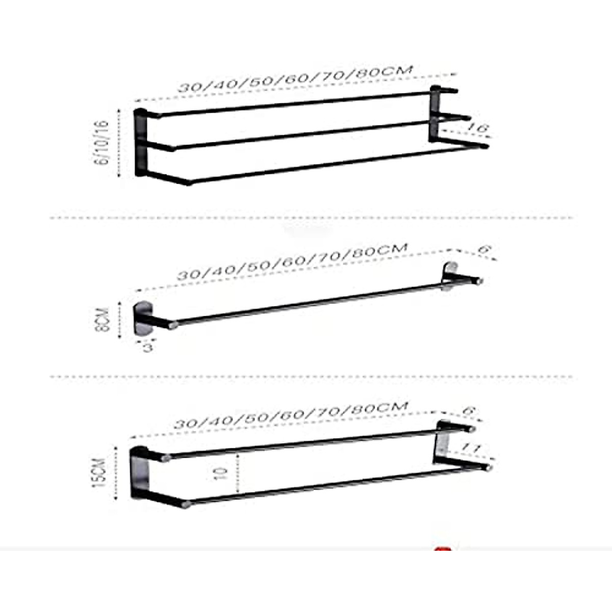 Black Drill Free Towel Rack Thicken Space Aluminum One Body Multiple Rod Towel Bars Polished Finish Wall-Mounted Towel Rail,Color:B Bathroom (Color : C, Size : 60cm)