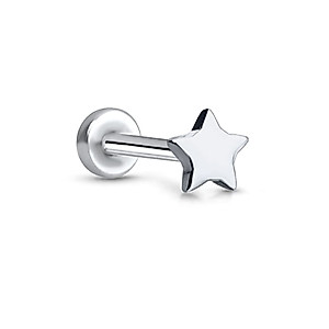 316 Stainless Steel Threadless Push Pin Nose Ring Labret Monroe Stud Star, 3/16" (5mm) Post Length 16G