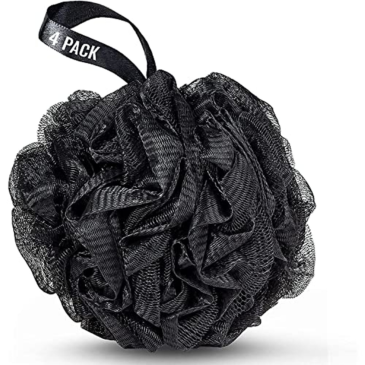 SARAGAN Shower Loofah - Large Exfoliating Bath Sponge - Body Scrubber Shower Sponge for Men & Women to Lather & Cleanse Skin - Pouf Made with 80g Plush Mesh - Helps Use Less Soap (Black)