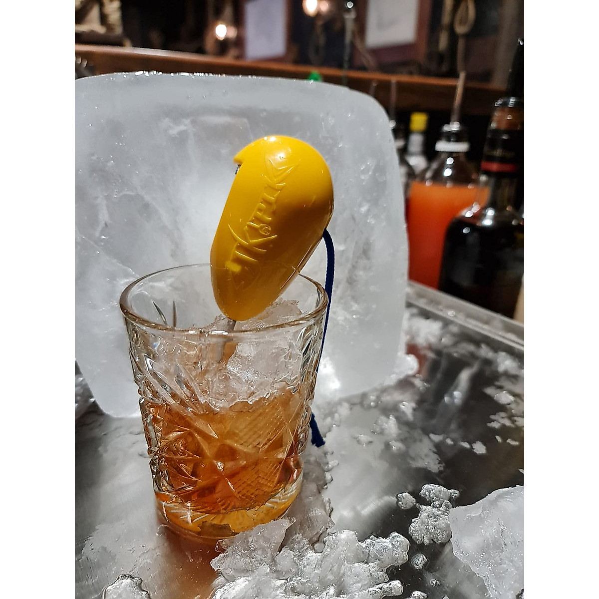 IKIPIK Ice Pick Stainless Steel Spike with Protective BPA-Free Cover. Spike Plastic Grip & Bottle Opener. (Canary)