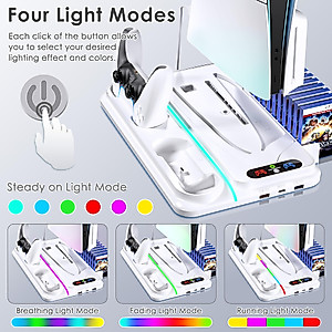 PS5 Cooling Station for PS5/Slim/Pro Disc Digital Console,PS5 Fan Cooling Fan with Dual PS 5 Controller Charger,3 Level Fan, RGB Light,12 Slot, PS5/Slim/Pro Stand for PlayStation 5 Console Accessories
