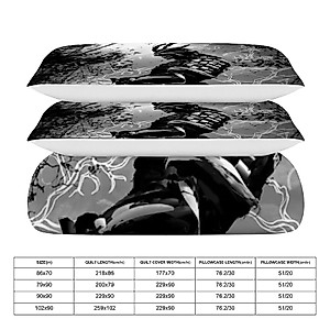 Japanese style Traditional Pattern armor samurai ronin Cherry Blossoms Bedding Sets,3PCS Full Size Duvet Cover Set,Graphics Bedding (1 Duvet Cover +2 Pillow Shams) with Concealed Zipper Closure Decor