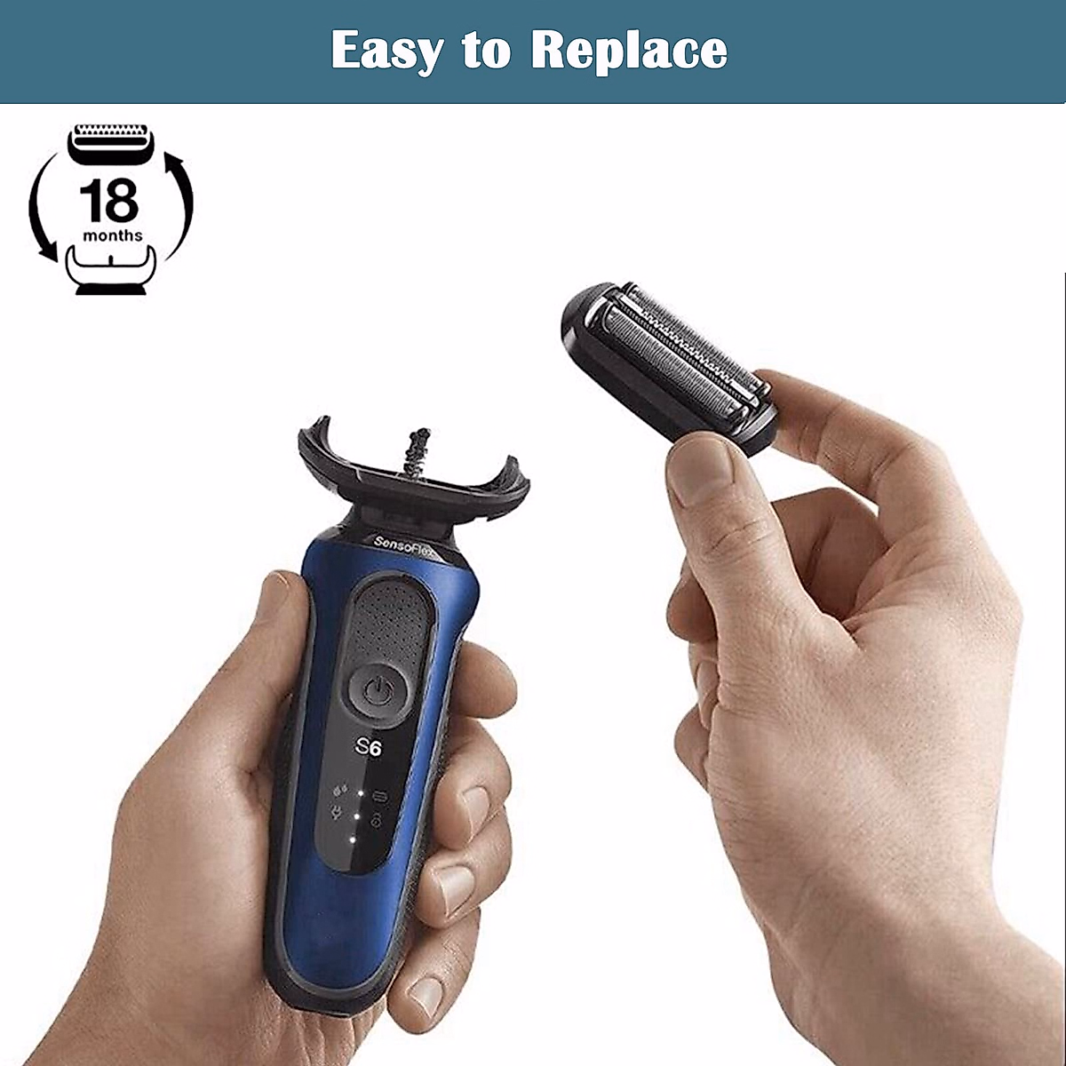 Series 5 53B Electric Shaver Replacement Head- 53B Shaving Head Replacement Part Easily Attach Shaver Head Fit for Braun Series 5/6 Electric Razor 6072cc, 6090cc, 6020s, 6040cs, 6075cc, 5018s, 5049cs