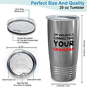 English Teacher Silver Edition Viking Tumbler 20oz - I'm violently correcting - English Teacher Commas Save Jokes School Punctuation Synonym Writing Linguistic
