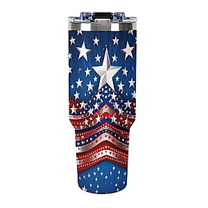 Independence Day U.S. Stars 40 Oz Stainless Steel Cup Travel Tumbler with Handle and Straw Lightweight Coffee Mug for Home Office