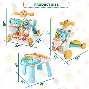 Meryi Sit-to-Stand Walker with Activity Center – Multifunctional Baby Push Walker with Interactive Learning Table– Early Learning Infant Walker for Toddlers, Kids 12-18 Months-Adjustable Wheel Speed