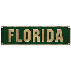 DILUKE Florida State Sign, Porch Decor for Home, Bar, Farmhouse, 4x16 Inches Vintage Aluminum Metal Wall Sign