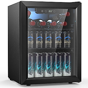 Joy Pebble Beverage Refrigerator and Cooler,1.7 Cu.ft,68 Can Mini Fridge Clear Glass Door for Wine Soda Beer,16 Bottle Wine Cooler with Touch Screen Adjustable Shelves for Home Bar Office,Black