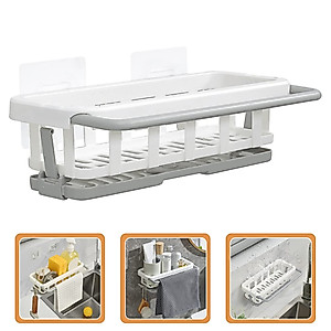 LIFKOME Kitchen Sink Caddy Plastic Retractable Sponge Holder Wall Mount Dish Cloth Hanger Hanging Sink Organizer Rack Basket Soap Rack Brush Holder