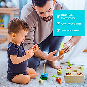 Uncle Nick Montessori Wooden Toy for Baby Stacking Raing Toy Carrot Harvesting Magnetic Fishing Game for 3 Year Old Boy Girls, Early Educational Learning Toy for Preschool