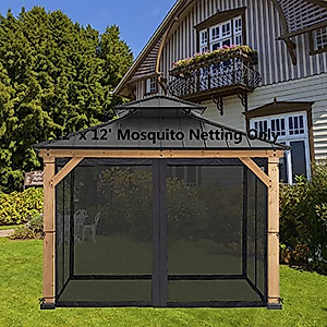 SunCula Replacement Gazebo Mosquito Netting Screen with Zipper for Patio Outdoor,Garden and Backyard (12'x12', Black, Only Netting)