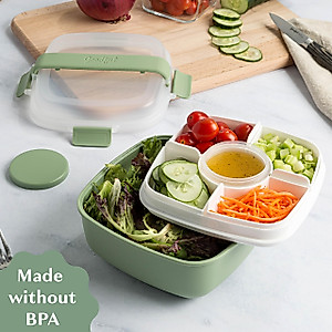 Goodful Stackable Lunch Box Container, Bento Style Food Storage with Removeable Compartments for Sandwich, Snacks, Toppings & Dressing, Leak-Proof and Made without BPA, 56-Oz, Green