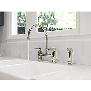 Pfister LG31-TDD Port Haven Kitchen Bridge Faucet with Side Sprayer, Polished Nickel