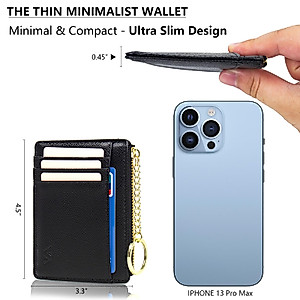 Small Card Wallet for Women Slim Rfid Front Pocket Card Cases Holder Zipper Coin Purse (A-Lichee Leather-Yellow)