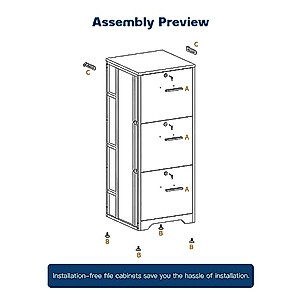 AODK File Cabinet Fully Assembled Filing Cabinet for Home Office, Small File Cabinets with Lock, Office Storage Cabinet 3 Drawer for Legal/Letter/A4 File, White