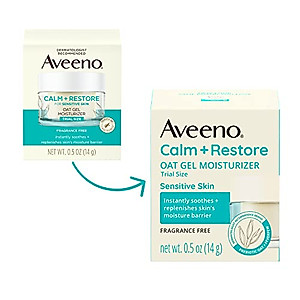 Aveeno Calm + Restore Oat Gel Facial Moisturizer for Sensitive Skin, Fast-Absorbing, Soothing Lightweight Gel Cream Face Moisturizer with Prebiotic Oat & Feverfew, Fragrance-Free, 0.5 oz