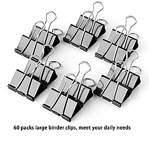 Large Binder Clips 1.6 Inch (60 Pack), Big Binder Clips for Office and Home Supplies, Black