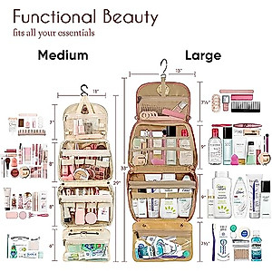 Chandelli Travel Toiletry Bag for Women with 4 Inner Pockets, Gold Accents & Hook, Waterproof, Black, Medium