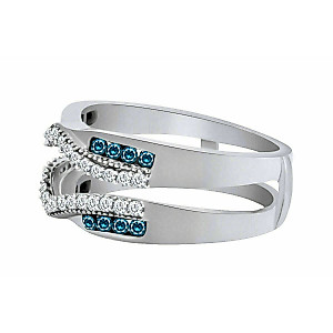 Purple Star 14K White Gold Plated Engagement Diamond Created Blue & White Diamond Wrap Wedding Ring Band Guard Enhancer 925 Sterling Silver (9)