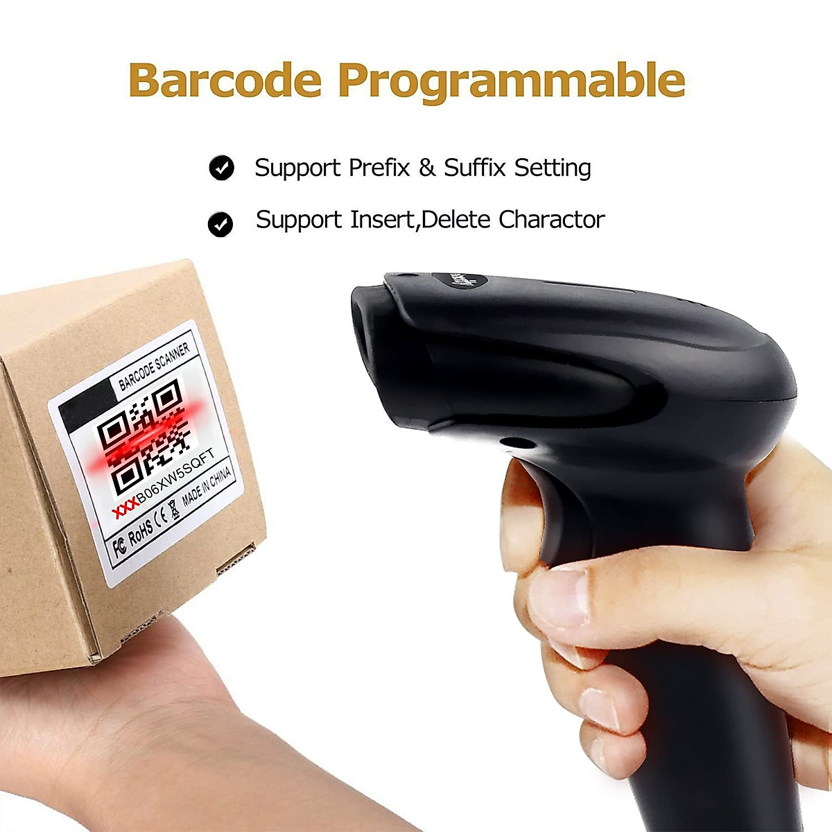 Alacrity Wireless Portable 1D&2D Barcode Scanner with Stand QR Bluetooth Barcode Scanner Gun 3-in-1 Vibration, Cordless, Rechargeable Scan Gun for Inventory Management