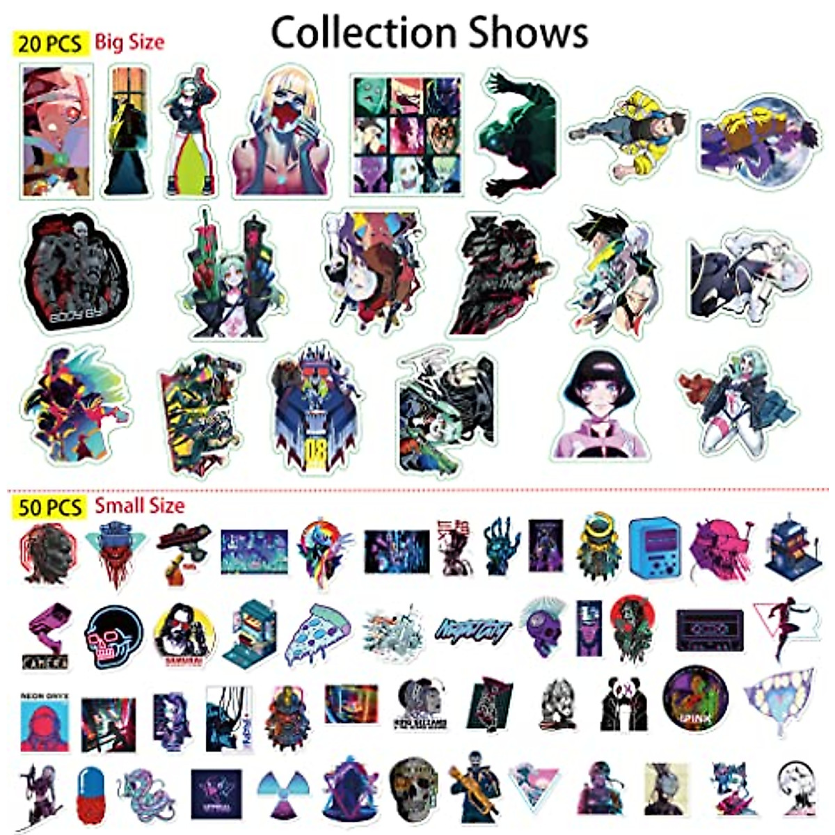 Pounchi Cyber Game Stickers (70 Pcs) Gaming Anime Stickers for Kids Teens for Computers Laptop Skateboard Guitar Luggage Vinyl Decal