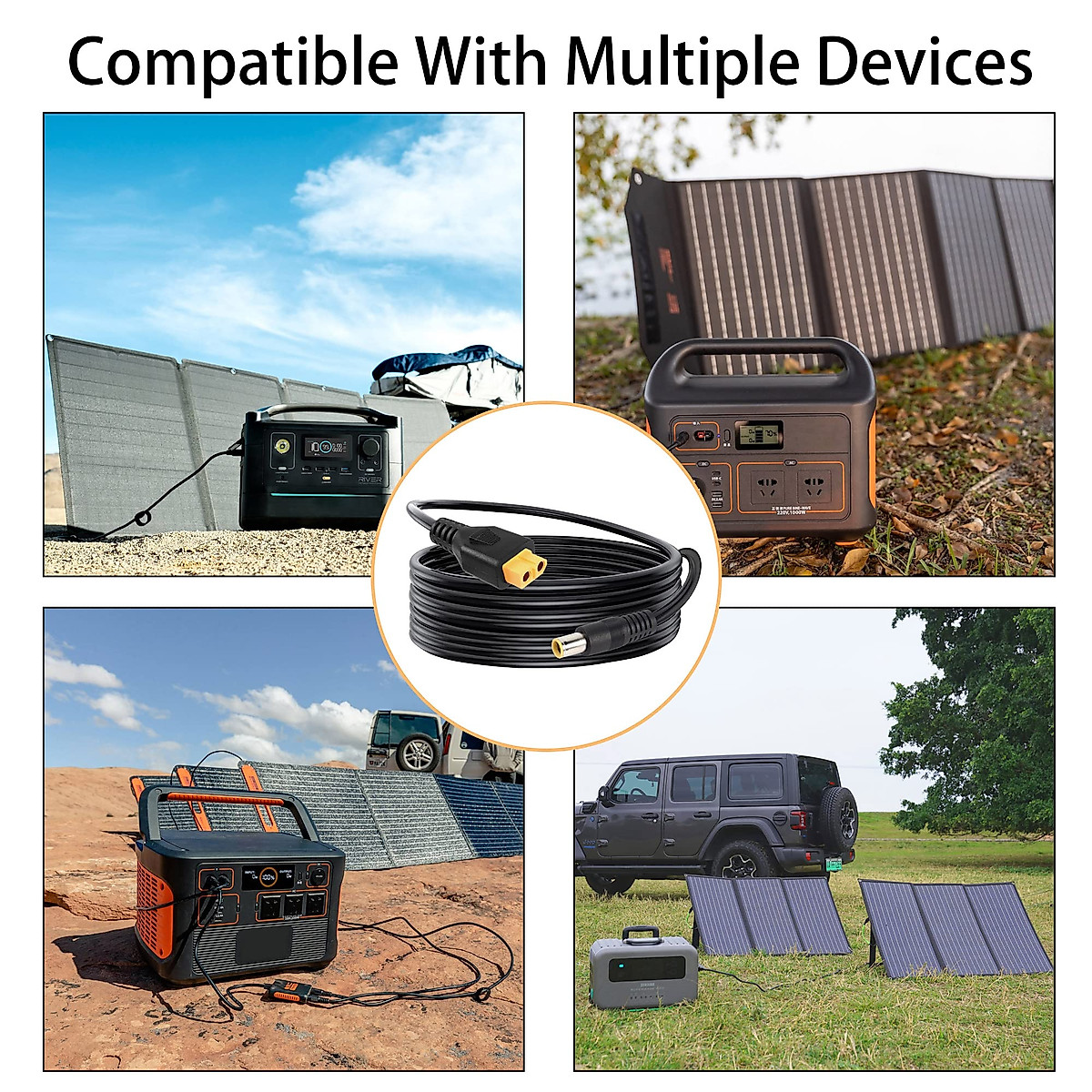 GELRHONR DC 8mm to XT60 Solar Panel Adapter Power Cable,14AWG DC7909 to XT60 Connector Jack Cable for Solar Generator Portable Power Station 1M (Balck - 1M - XT60 Female to DC7909 Male)