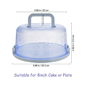 DOITOOL Plastic Cake Carrier with Collapsible Handle for 8inch Cake, Portable Round Cake Container for Transport, Cake Keeper with Cover and Latch for Cakes, Pies, Cupcakes, Muffins Dessert (Blue)