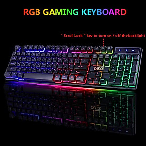RGB Gaming Keyboard and Colorful Mouse Combo,USB Wired LED Backlight Gaming Mouse and Keyboard for Laptop PC Computer Gaming and Work,Letter Glow,Mechanical Feeling