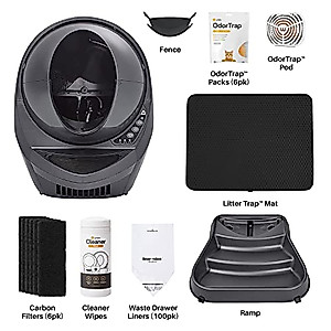 Whisker Litter-Robot 3 Connect Pro Bundle (Grey) Includes Litter-Robot 3, Litter Trap Mat, Fence, Ramp, OdorTrap Pod & 6 Refills, 100 Liners, 6 Carbon Filters, Cleaner Wipes & 1 Year WhiskerCare