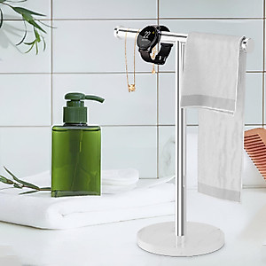 Blemoacha Towel Rack,T Shape Freestanding Towel Racks for Bathroom,Organizer Countertop Hand Towels Stand,Kitchen Vanity Marble Plinth,304 Stainless Steel Towels Bar Brushed Nickel