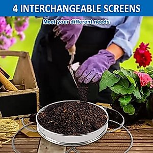 YaeCCC Garden Potting Mesh Sieve Sifting Pan - Stainless Steel Riddle - Mix Soil Filter - with 4 Interchangeable Mesh Sizes (Approx 1/8", 1/4", 3/8", and 1/2")