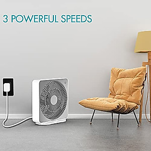 PELANZENHAU 10" Small Box Fan, Small Window Fan Powered by AC Adapter, 3 Powerful Speeds with Aromatherapy, One-Button Control Square Fan for Air Circulating at Home, Office