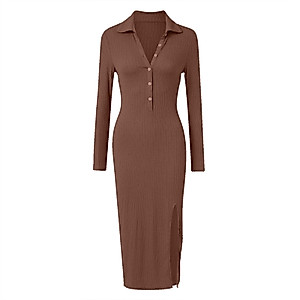 a line Fall Dresses for Women 2023 Champagne Bridesmaid Dresses midi Dresses for Women with Sleeves Elegant Dresses for Women Party Casual Glitter Bodycon Slit Vestidos de Mujer rojos Cortos Ladies