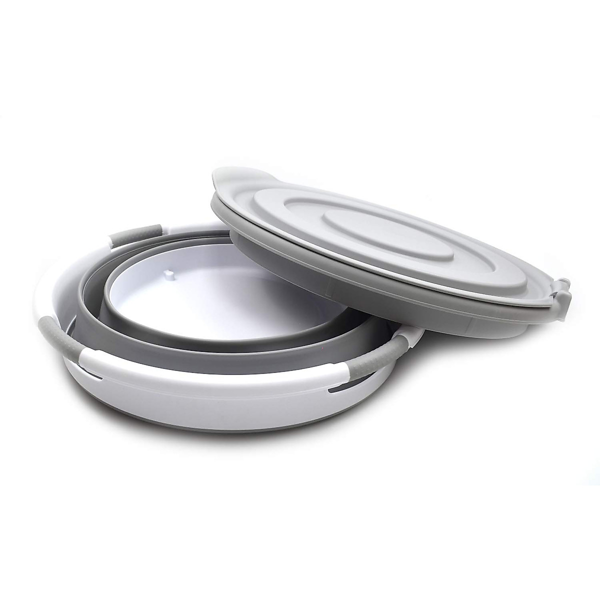 SAMMART 66L(17.4 Gallon) Collapsible Plastic Garbage Bin with Wheels & Removable Lid-Foldable Pop Up Container-Portable Washing Tub-Space Saving Basket,Water Capacity 56L(14.8 Gallon) (1, Grey)