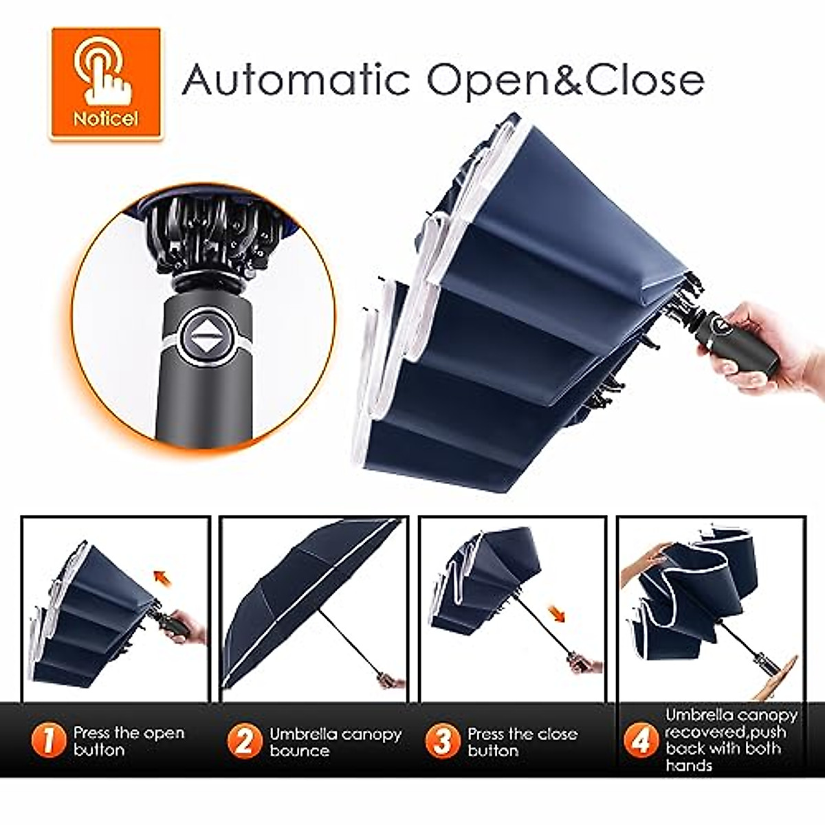 Bodyguard Inverted Umbrella Large Windproof Umbrellas for Rain Sun Travel Umbrella Compact with Reflective Stripe, Blue-46 IN