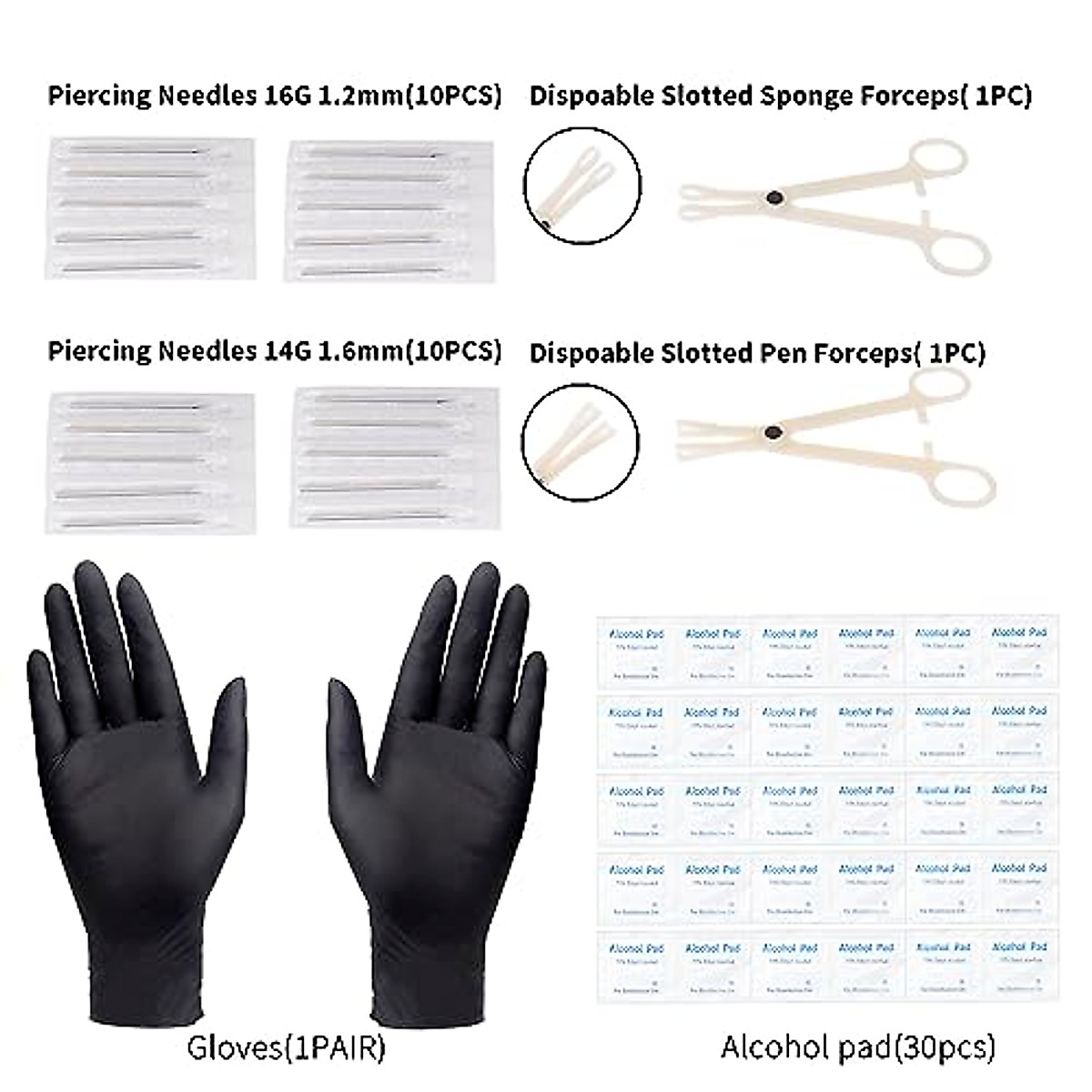 LOYAL BOOK 104pcs Piercing Kit 14G16G Belly Button Piercing Kit Septum Piercing Kit Belly Piercing Kit Piercing Kits for all piercings (Stainless steel color)