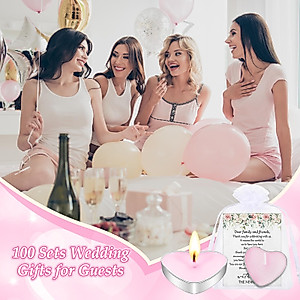 Threlaco 100 Sets Wedding Gifts for Guests 100 Heart Shaped Candles Mini Candles Wedding Candle Gifts for Guests 100 Thank You Cards and Organza Bags for Wedding Party Favors (Love, Pink)