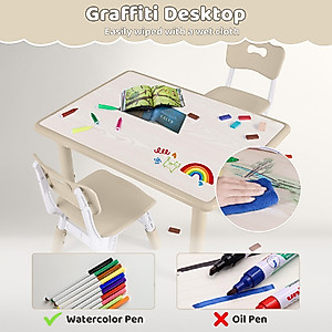 DOREROOM Kids Table and 4 Chairs Set, Height Adjustable (17.7"-26.1") Toddler Table and Chair Set, Multi-Activity Table with Graffiti Desktop, Children’s Table and Chairs for Classroom, Home & Daycare