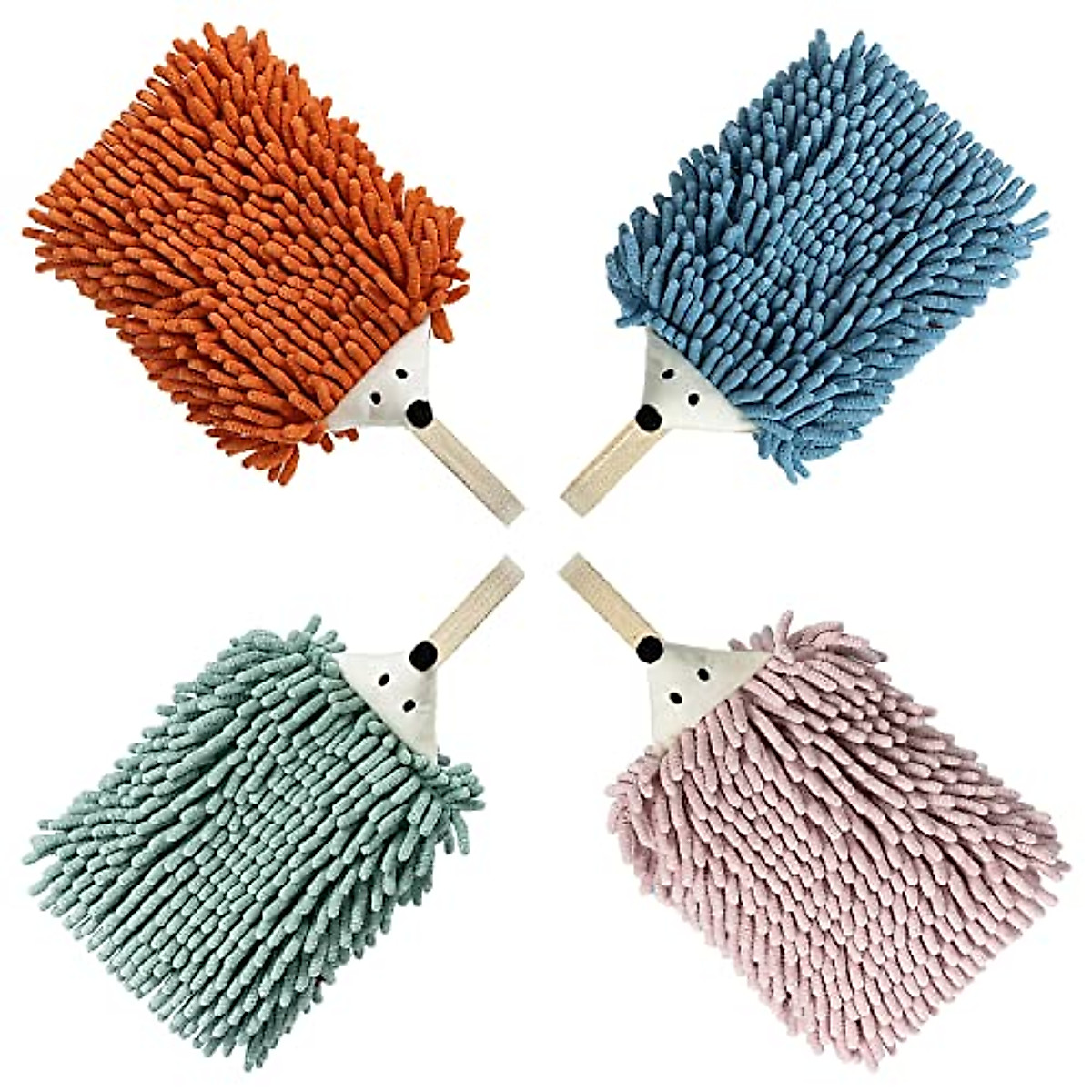 4 Pack Chenille Hand Towels Funny Fuzzy Ball Towel Cute Animal Kids Hand Towels Microfiber Plush Absorbent Quick Hand Drying Puff Towel with Hanging Button Loop for Kitchen and Bathroom (Hedgehog)