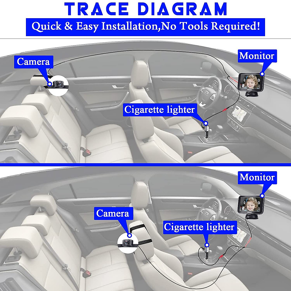 DoHonest Baby Car Mirror HD 1080P 5'' Monitor Infrared Night Vision Back Seat Infant Camera Rear Facing Carseat Wide View S04