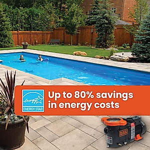 BLACK+DECKER Pool Pump, Energy Efficient Variable Speed Pool Pump for Above Ground Pools with Filter Basket, 1HP